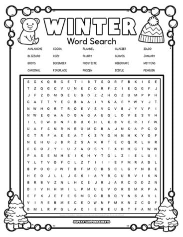 Winter Word Search (Free Printables) - Superstar Worksheets