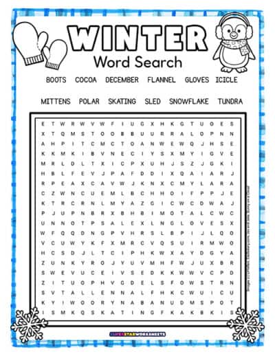 Winter Word Search (Free Printables) - Superstar Worksheets