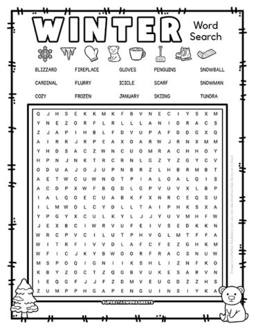 Winter Word Search (Free Printables) - Superstar Worksheets