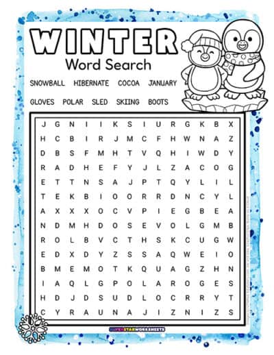 Winter Word Search (Free Printables) - Superstar Worksheets