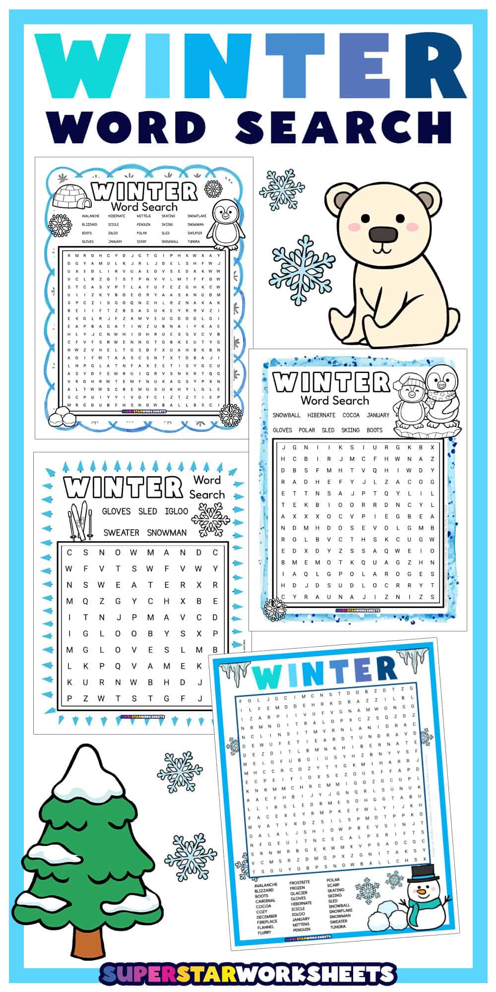 Winter Word Search (Free Printables) - Superstar Worksheets
