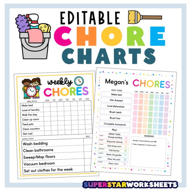 Editable Chore Charts (Free Printables) - Superstar Worksheets