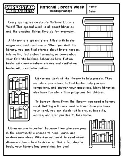 National Library Week (Free Printables) - Superstar Worksheets